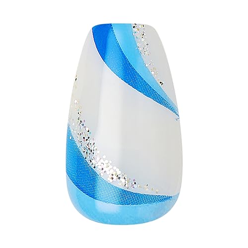 KISS imPRESS Press-On Manicure Fake Nails, Medium Coffin, Mesmerize, Blue, Comfortable, Super Hold Adhesive, No Glue/Polish, Chip Proof, No Dry Time, Smudge Proof, Waterproof | 30 Count