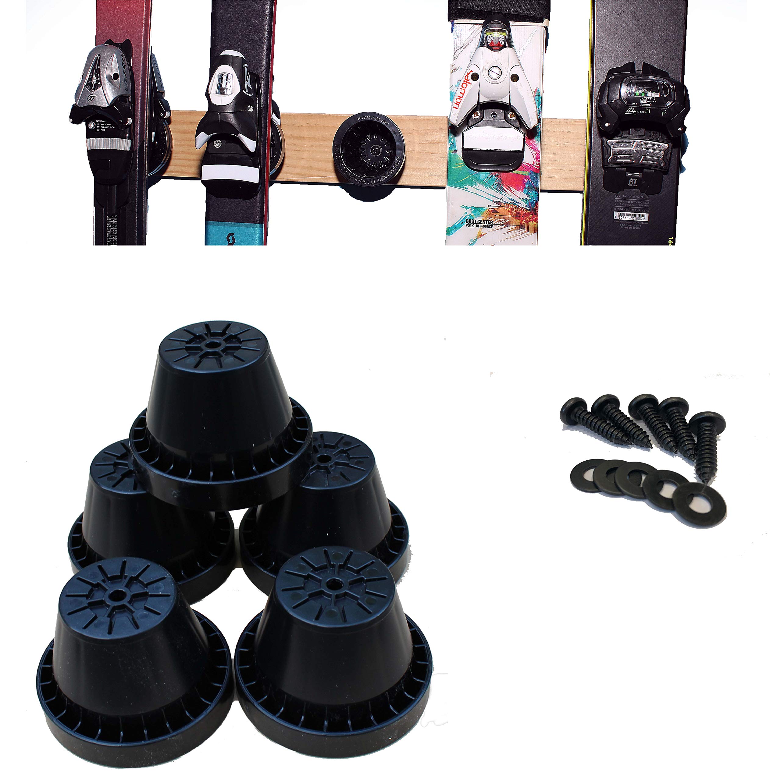 Button Ski Hanger 5-Pack, 5 Individual Fixtures To Safely Store 5 Pairs Of Alpine Skis Of Any Shape Or Size (Rockers, Carvers, Racers, Kids) To Make A Wall Or Floor Ski Storage Rack