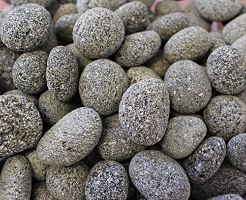 Exotic Fire Glass | Tumbled Black and Gray Lava Pebbles | 25 Pound Bag | 3/4-1 1/4 Inch Pebble Size | Perfect for Any Natural Gas or Propane Outdoor Fire Pit (Black/Gray)