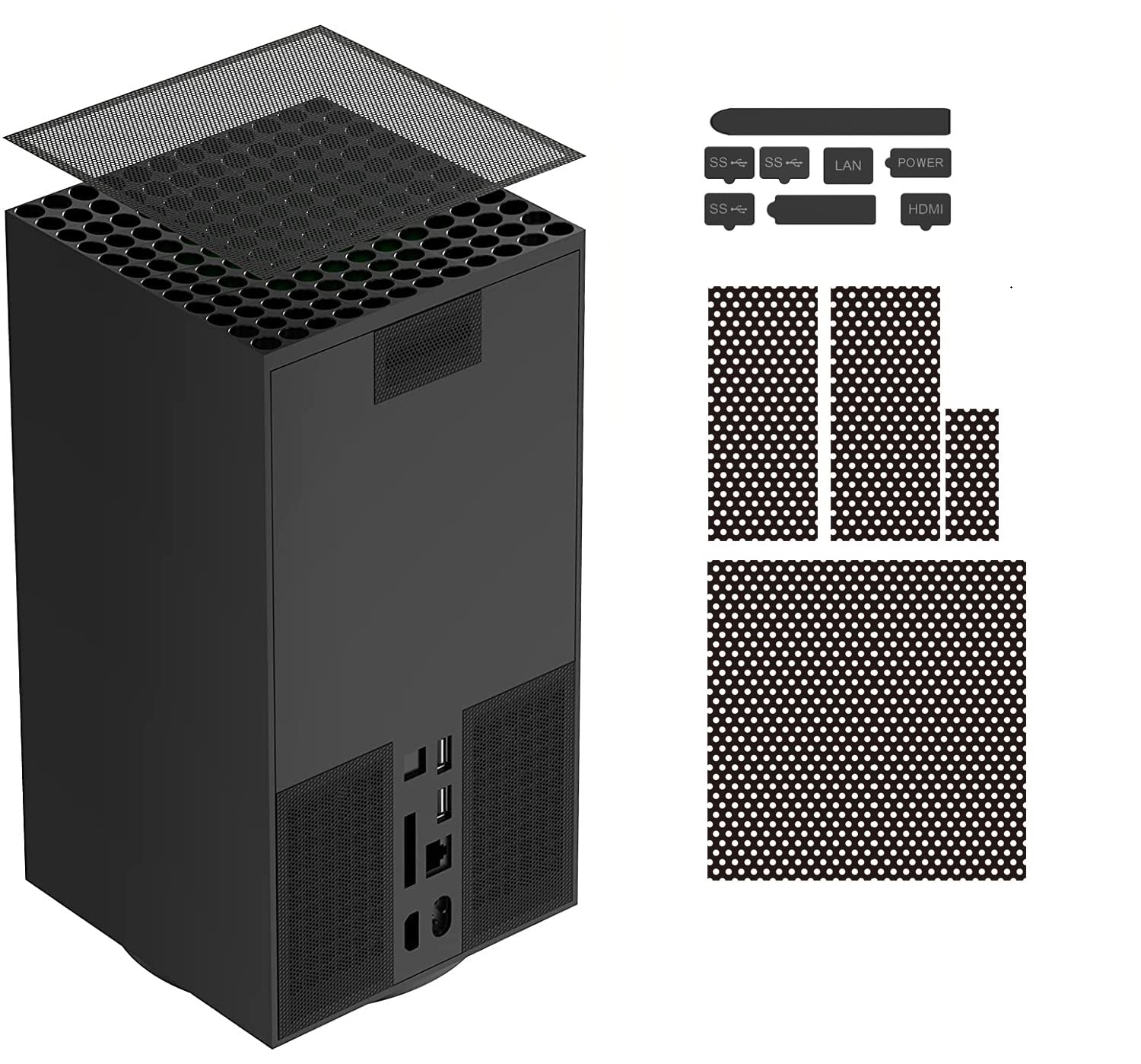 Dust Cover for Xbox Series X Console, Dust Filter Cover with Rubber Dust Plugs Compatible with Xbox Series X Accessories