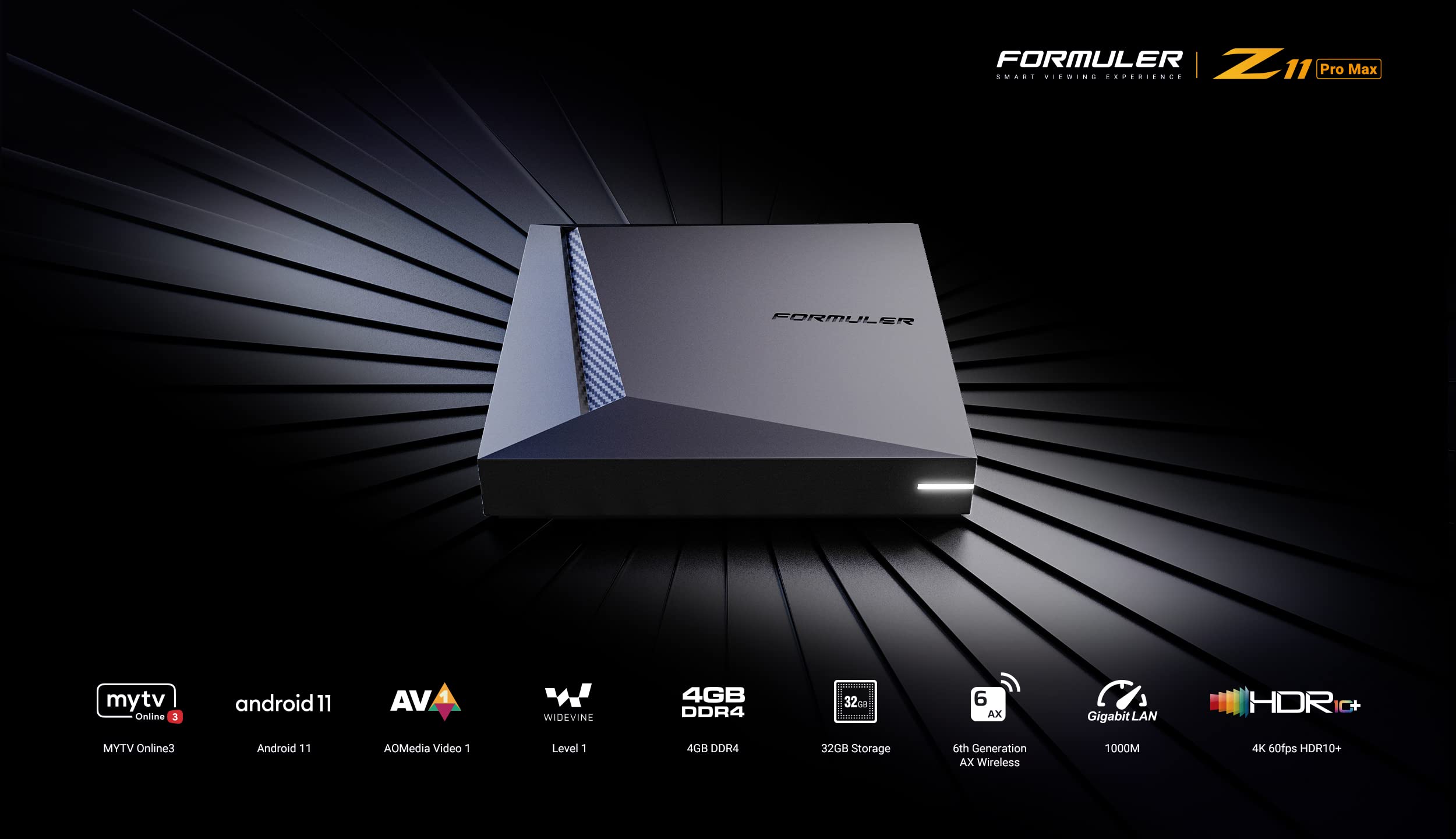 Formuler Z11 Pro Max Android 11 Wireless Ax 2x2 Gigabit LAN 4GB Ram 32GB ROM 4K + Extra Desk Stand Mount