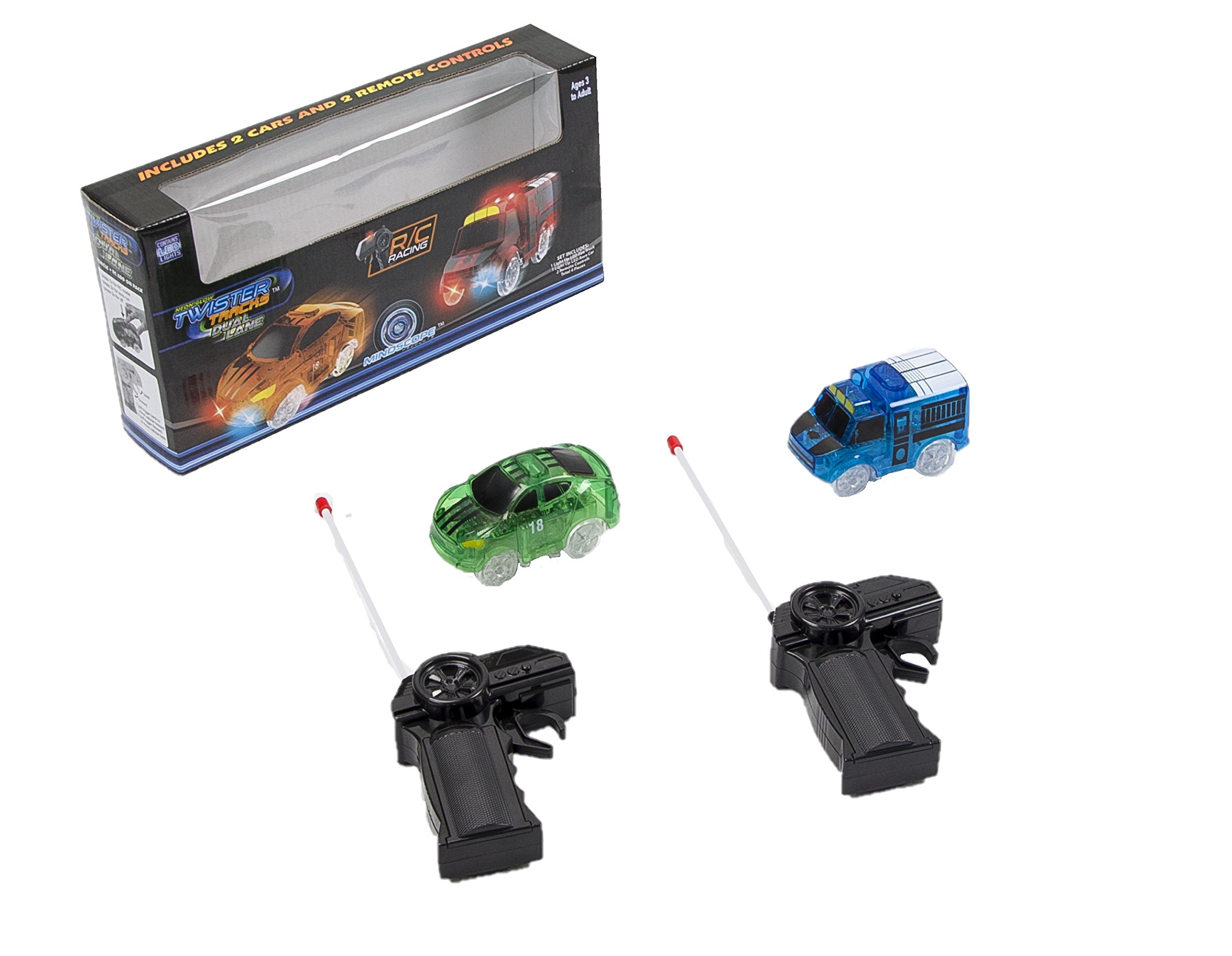 Mindscope Twister Tracks Set of 2 Radio Control RC Add-on Cars with 2 Remote Controls Race Car + Police Van