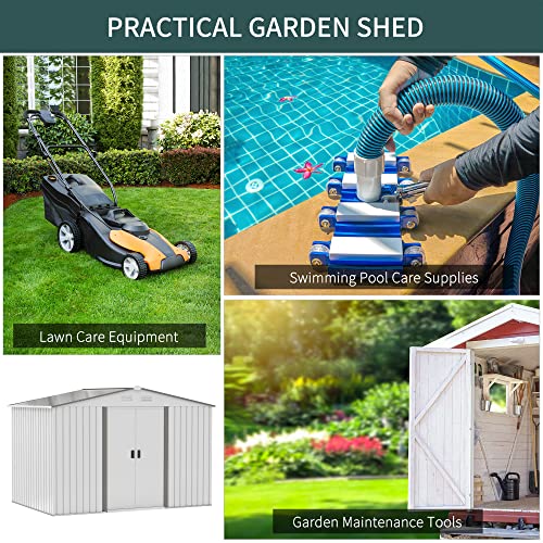 Outsunny 9' x 6' Metal Storage Shed, Garden Tool House with Floor Foundation, Double Sliding Doors, 4 Air Vents for Backyard, Patio, Lawn, Silver