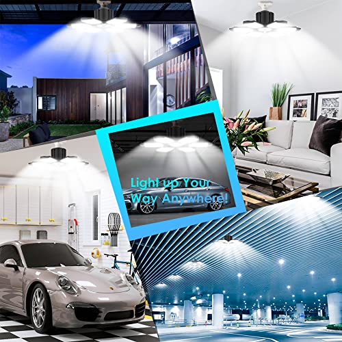 LED Garage Light Bulbs 150W 15000LM 6500k Super Bright Garage Lighting with 6 Adjustable Panels E26/E27 Screw in Deformable Garage Ceiling Light Bulbs for Garage Warehouse