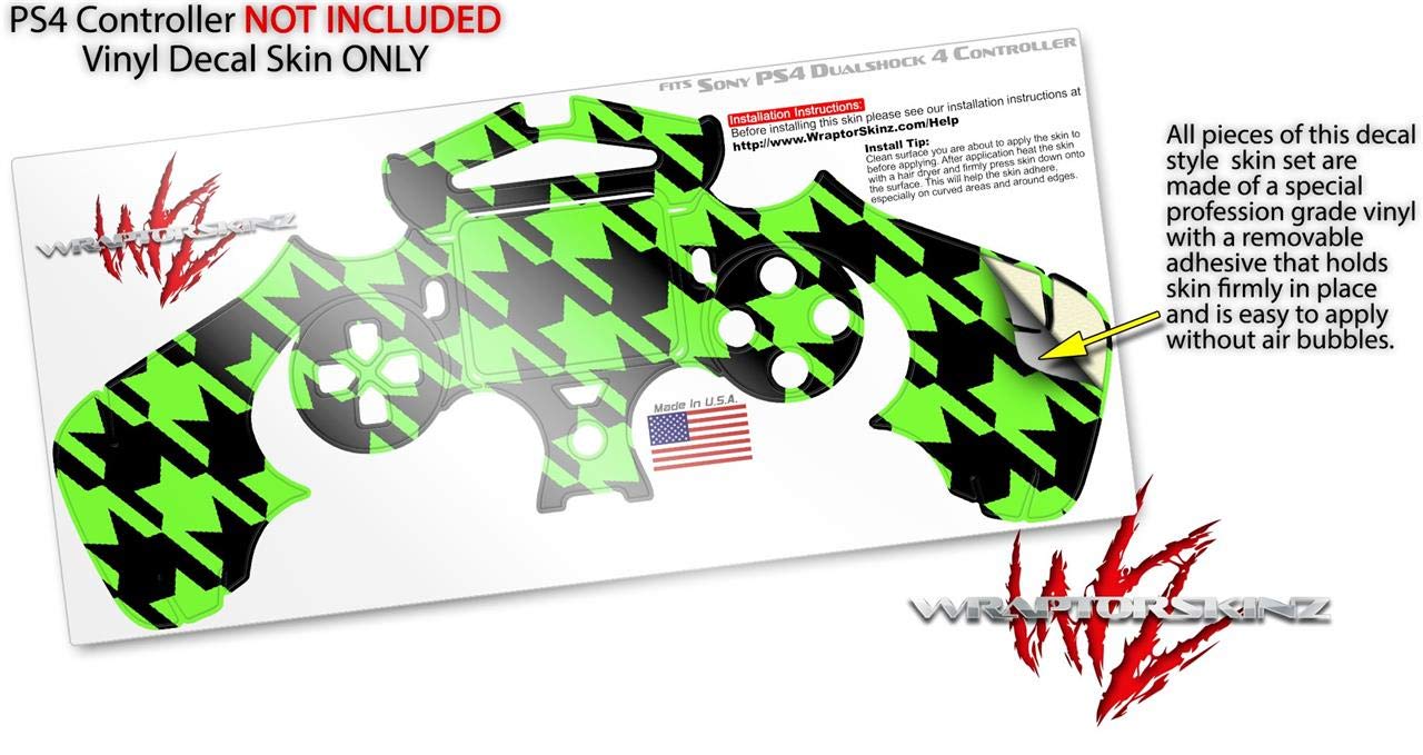 WraptorSkinz Skin Compatible with Sony PS4 Dualshock Controller PlayStation 4 Original Slim and Pro Houndstooth Neon Lime Green on Black (Controller NOT Included)