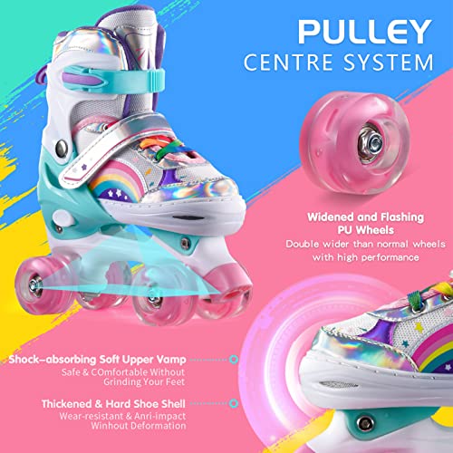 ERNAN Roller Skates,4 Size Adjustable Toddler Roller Skates with Light up Wheels for for Kids Girls & Boys (Medium(13C-3Y US), New Pink)
