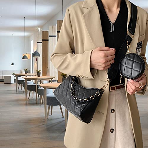cuiab Small Quilted Crossbody Bags with Soft Leather Coin Pouch Mult-functional 2 in 1 Hobo Bag