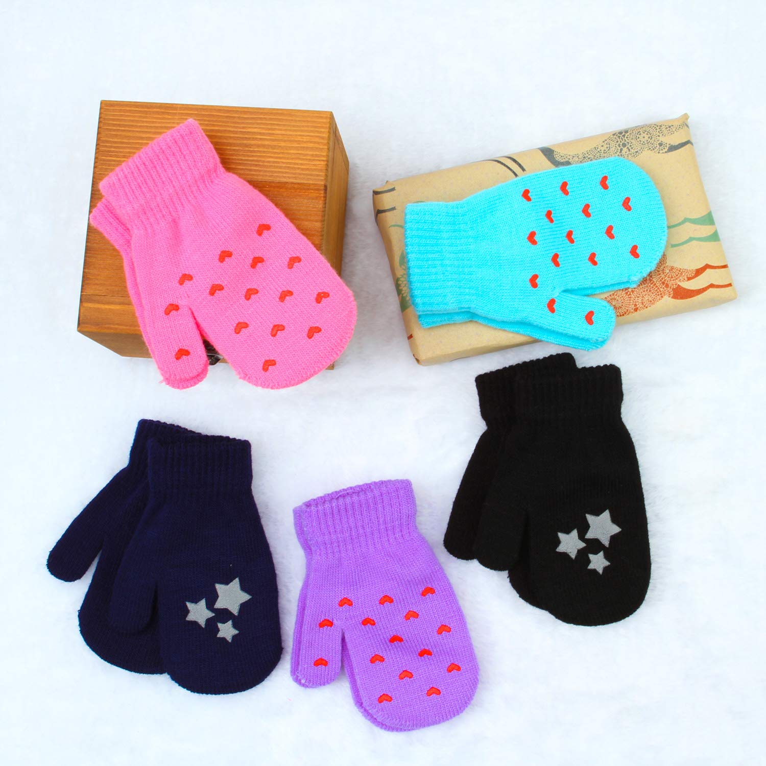 Cooraby 6 Pairs Toddler Magic Stretch Mittens Winter Unisex Baby Knitted Gloves Mittens (Mixed Color C, 2-4 Years)