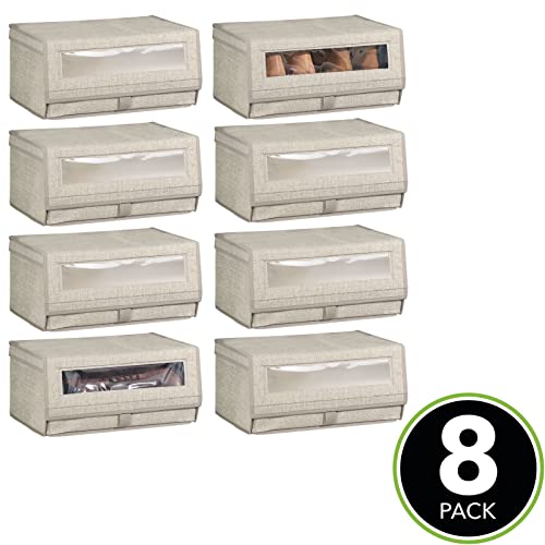 mDesign Large Fabric Closet Shoe Storage Box w/Clear Window - Shoe, Sandal, Sweater, Linen, Clothes Organizer - Boot Storage Solutions - Shoe Bin - Lido Collection, 8 Pack, Linen/Tan