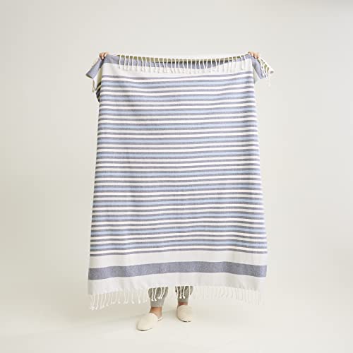 Vera Bradley Women's Recycled Cotton Indoor/Outdoor Throw Blanket, Seaside Stripe Navy - Recycled Cotton, One Size
