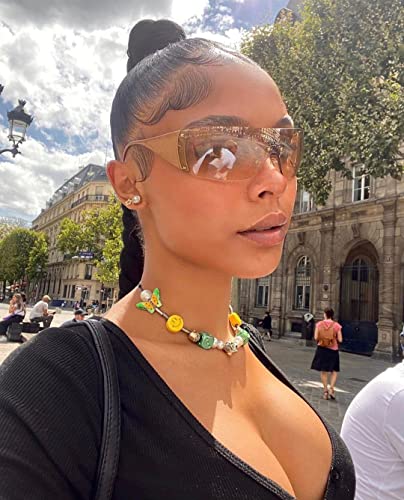 GUVIVI Y2K Sunglasses For Women Men Fashion Shield Rimless Wrap Around Sunglass Gradient Lens Y2K Trendy Sun Glasses