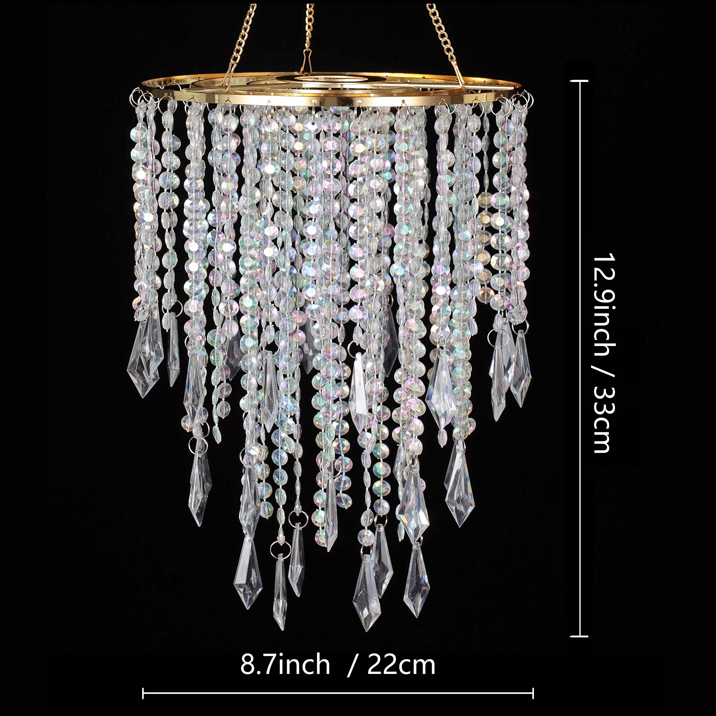 Cioceen Acrylic Chandelier Ceiling Light Shade Beaded Hanging Pendant Lampshade with Gold Frame for Bedroom for Wedding Party H12.9 X W8.7 3 Tiers