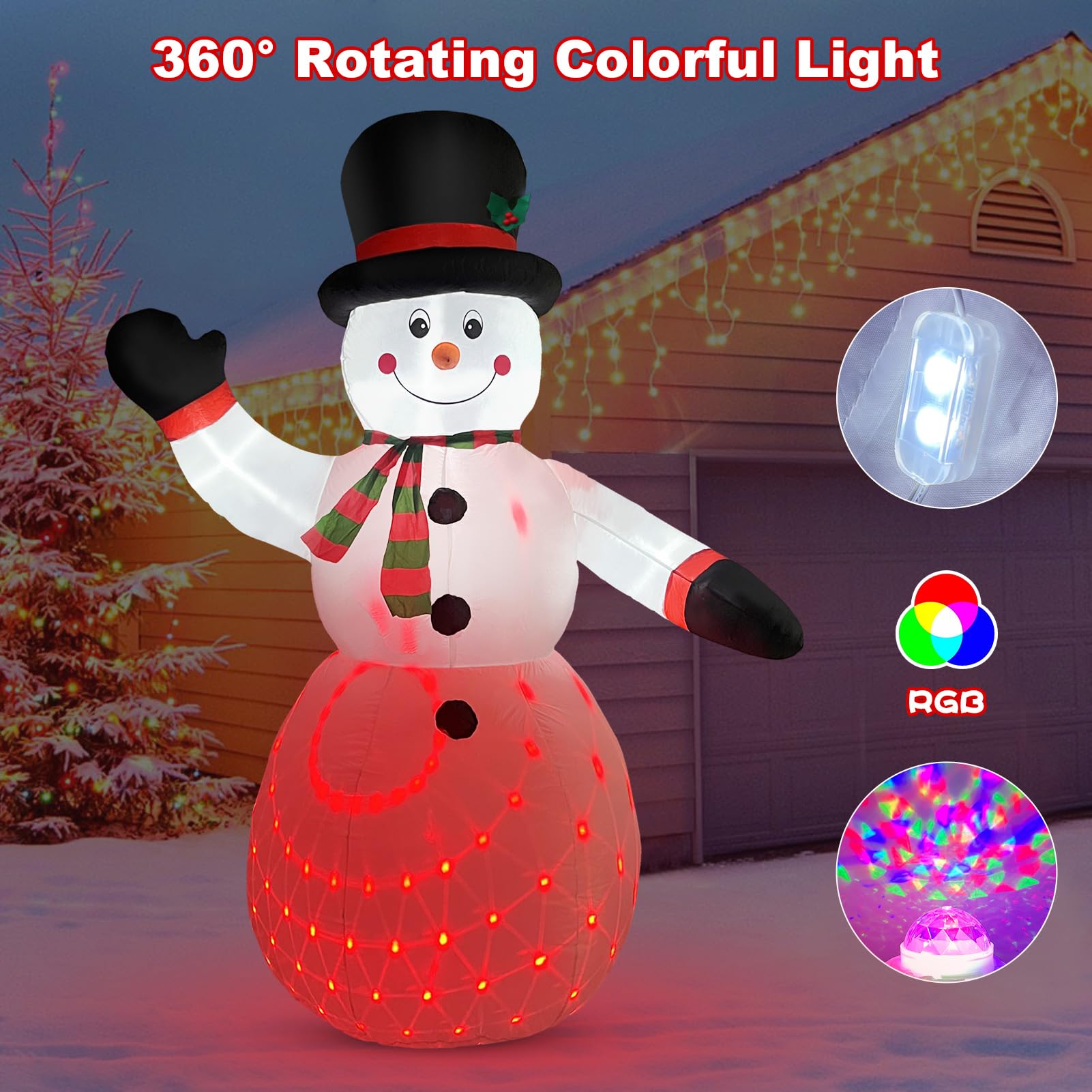 Cootway 7FT Inflatable Snowman with w/Remote Control & Rotating Lights, Christmas Inflatables Outdoor Decorations, Quick Air Inflated & Tethers Stakes Blow ups Snowman Yard Decorations for Lawn Party