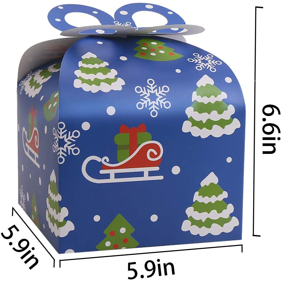 LOKIPA Christmas Kraft Goody Gift Boxes, 24 Xmas Party Paper Treat Candy Boxes With Bow for Christmas Favor