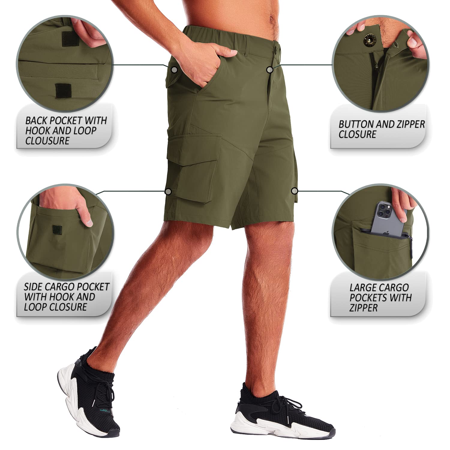 CANGHPGIN Mens Hiking Cargo Shorts 9" Quick Dry Stretch Casual Shorts Men Lightweight Fishing Work Shorts with Pockets
