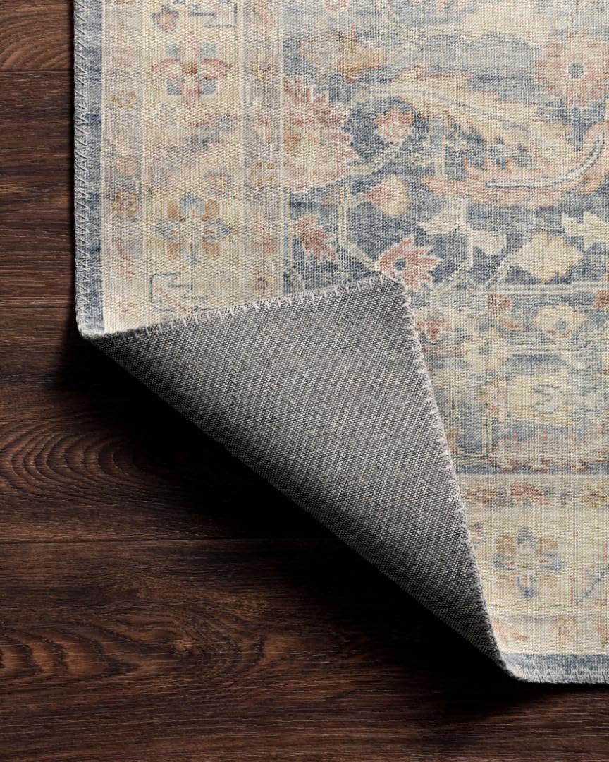 Loloi II Hathaway Collection HTH-02 Denim/Multi 2'-0" x 5'-0", .25" Thick, Accent Rug, Soft, Durable, Printed, Modern, Low Pile, Non-Shedding, Easy Clean, Living Room Rug