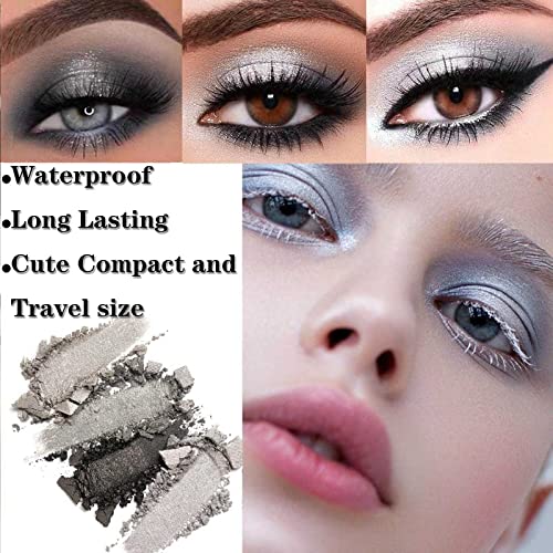Daeuwiutr Black Grey Silver Smokey Glitter Eyeshadow Palette Cool Tone Highly Pigmented Eye Shadow Palette 9 Colors Matte Hypoallergenic Waterproof Eye Shadow Palette( Black Gray Silver #7)