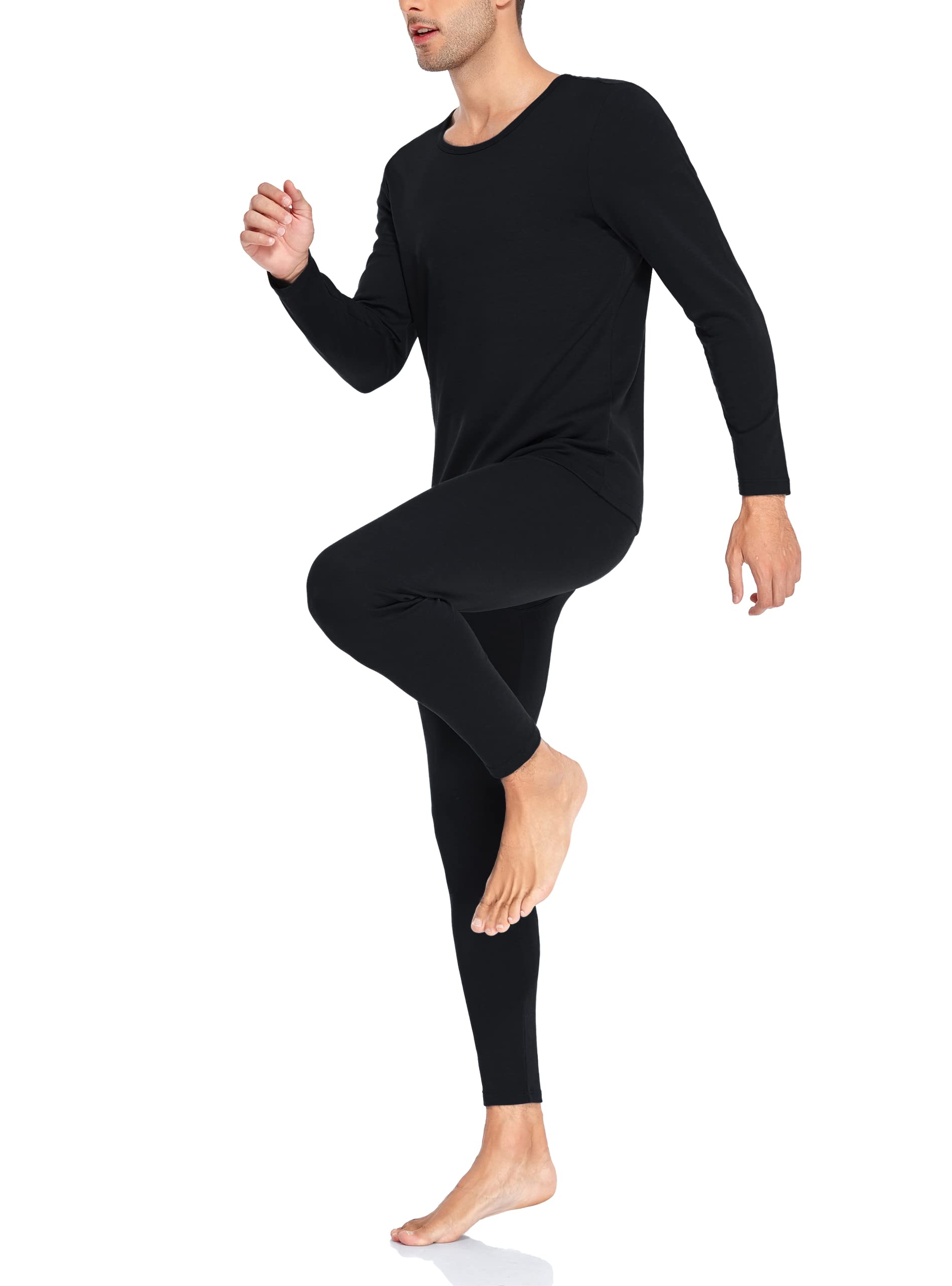 COLORFULLEAF Thermal Underwear for Men Set Soft Fleece Lined Warm Base Layers Long Johns for Men Thermal Top and Bottom (Black, M)