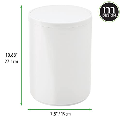 mDesign Plastic Small Slim Round 1.7 Gallon/6.5 Liter Trash Can with Removable Swing Lid - Wastebasket, Garbage Container Basket Bin for Master/Guest Bathroom - Holds Rubbish/Recycle - White