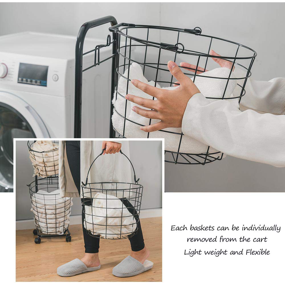 Lomani 3-layers laundry basket on wheels, laundry storage and organizer, cloth basket cart, organizer cart for clothes-BK