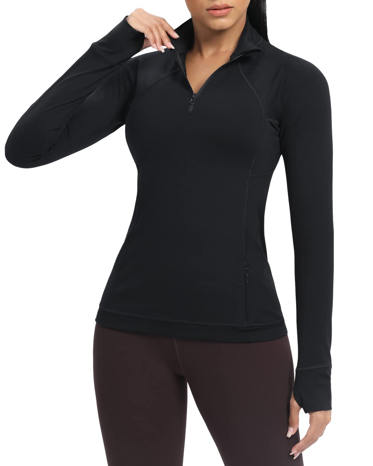 colorskin Quarter Zip Pullover Women Athletic Slim Fit Yoga Tops Long Sleeve Workout Shirts for Women(White,Medium)