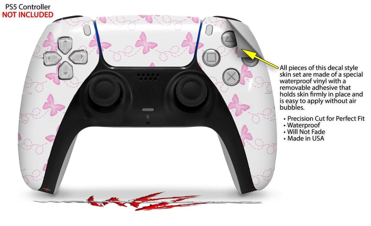 WraptorSkinz Skin Wrap compatible with Sony PS5 DualSense Controller Pastel Butterflies Pink on White (CONTROLLER NOT INCLUDED)