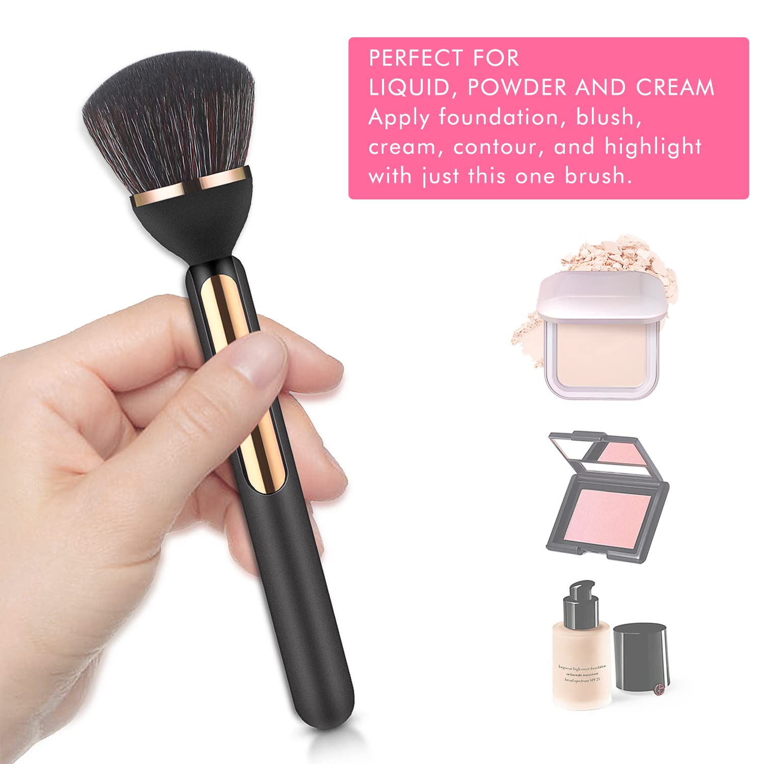 Foundation Brush, Etercycle Premium Kabuki Makeup Brush Perfect for Blush, Liquid, Cream, Powder, Blending, Concealer Blush Cosmetics with Box (Black)