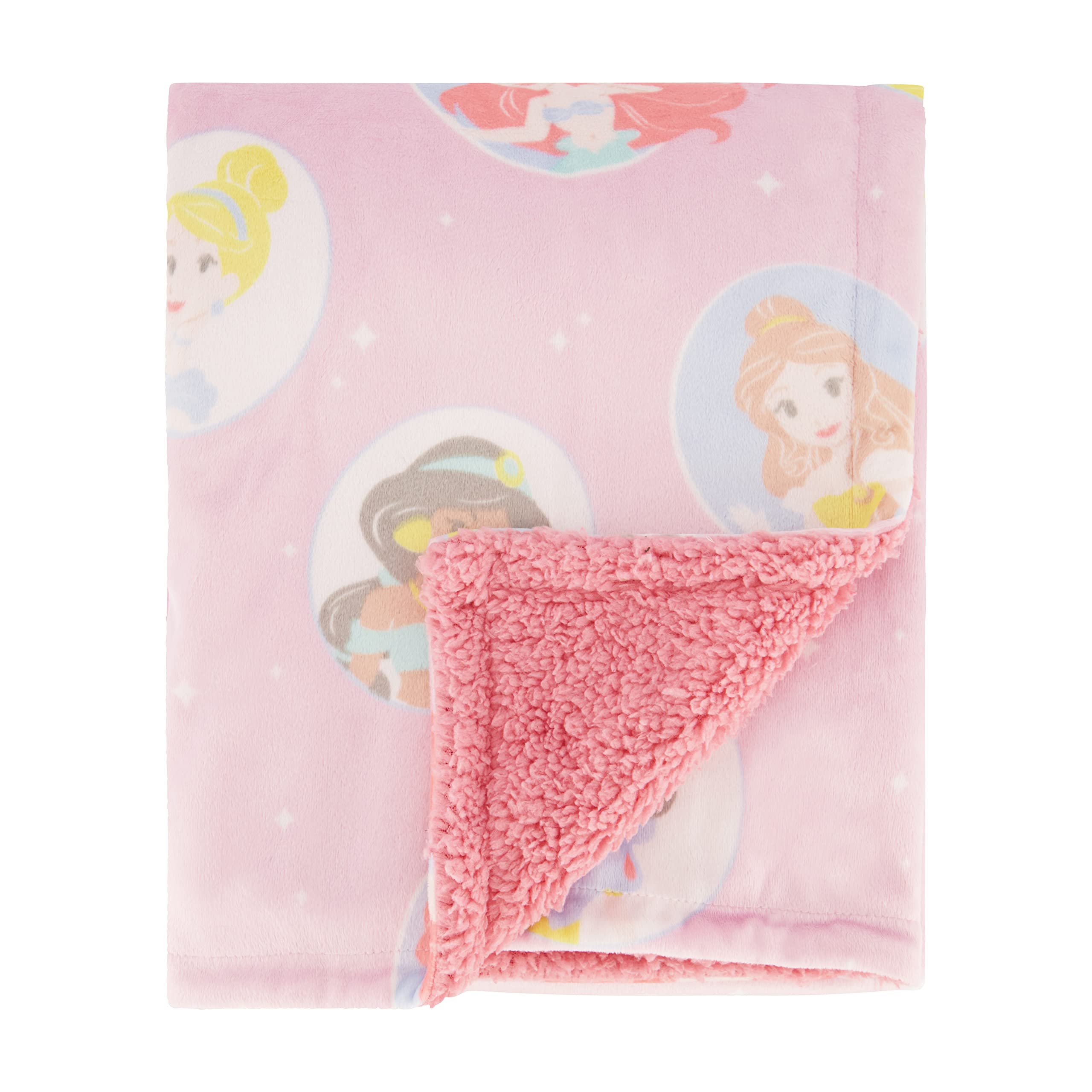 Disney Character Fuzzy Double Sided Mink and Sherpa Baby Blanket, Ultra-Soft and Plush Mink Sherpa Newborn Throw for Infants, Measures 30x35