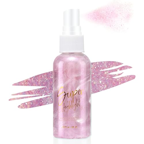 DAGEDA Body Glitter Spray, Pink Glitter Hairspray for Face,Hair and Body, Body Shimmer High Gloss Liquid Highlighter Makeup Moisturizing, Sparkle Glitter Body Glow for Rave Accessories 2.02 Fl.oz