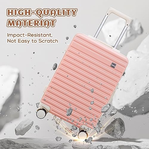 imiomo Carry On Luggage 20 Inch airline approved Hardside 3PCS Set Lightweight Rolling Travel Luggagewith TSA Lock, Suitcase with Spinner Wheels (PINK+beige, Carry-On 20-Inch)