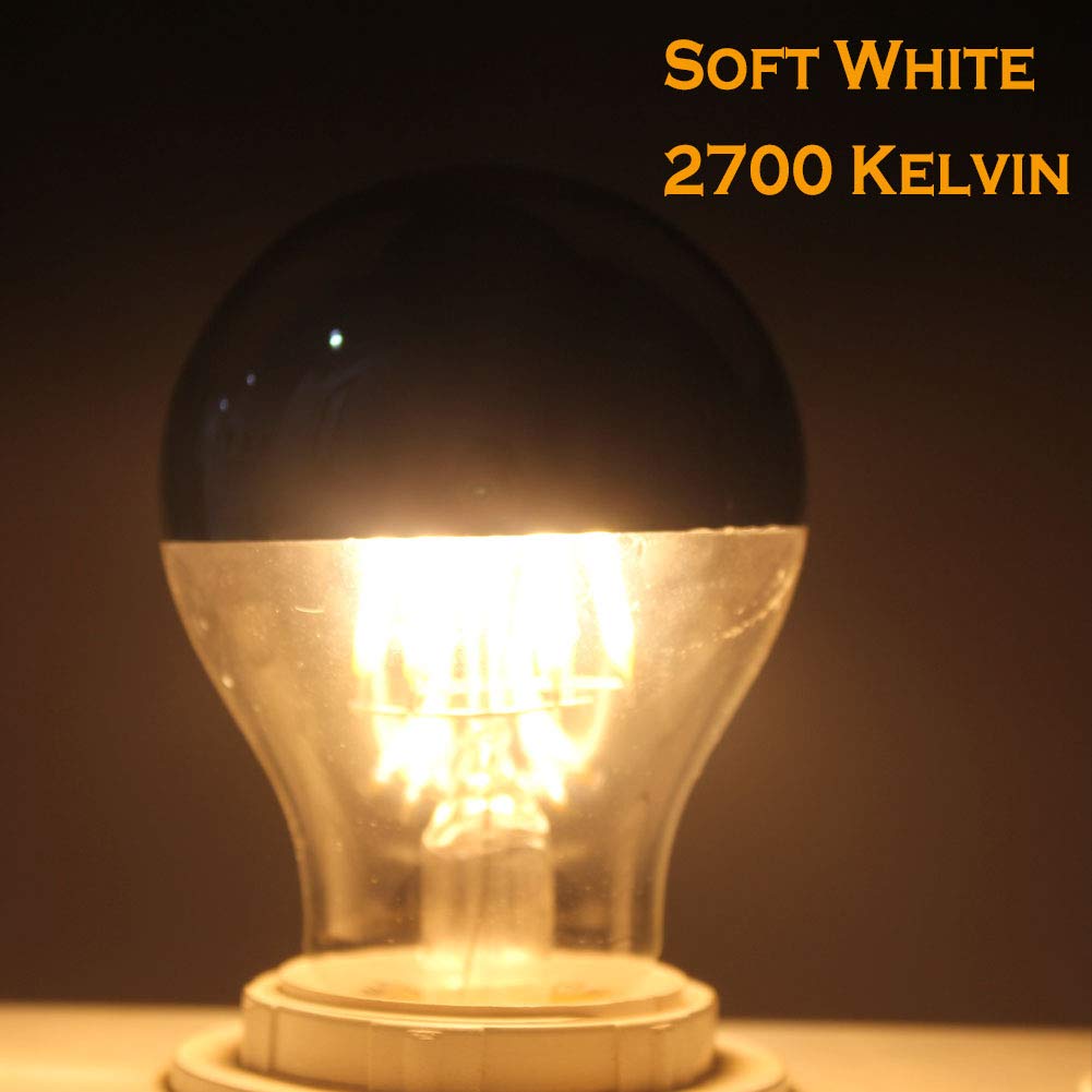 KarlunKoy Half Chrome Light Bulb Dimmable 6W (60W Equivalent) A19 A Shape Decorative LED Edison Bulb Silver Mirror Reflected Light 2700K Warm White E26 Base Pack of 2