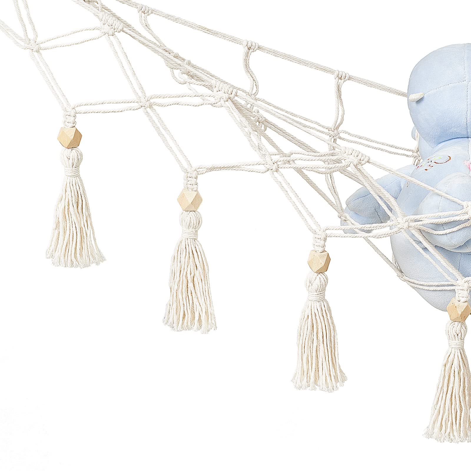 Dahey Stuffed Animal Storage Net Hammock with String Light Hanging Toys Storage Organizer and Macrame Storage Basket for Nursery Kid Playroom Bedroom