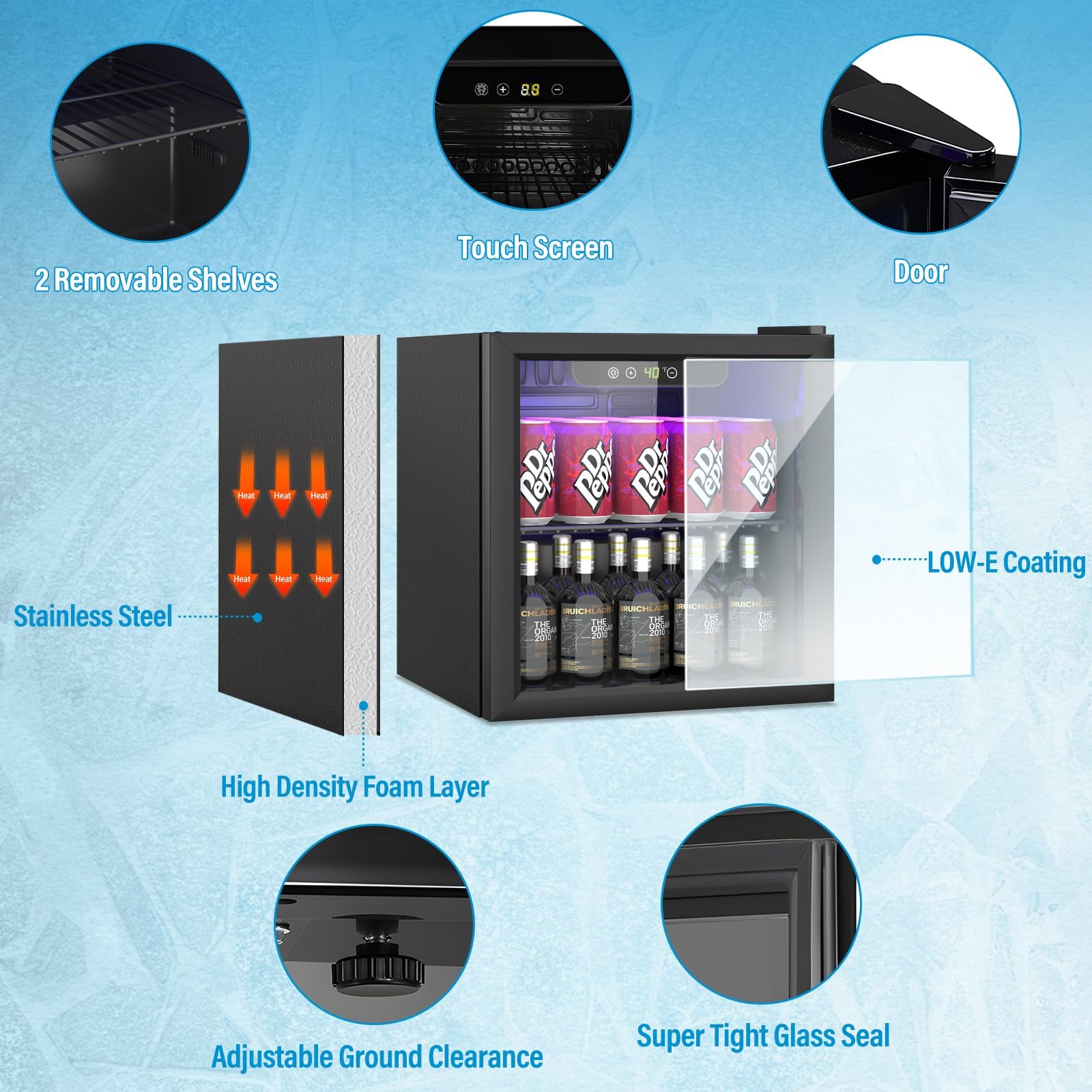 Erivess 0.9 Cubic Feet Mini Fridge, 20 Can Freestanding Beverage Refrigerator with Glass Front Door for Soda, Beer Under Counter Drink Dispenser with Adjustable Shelves(Black)