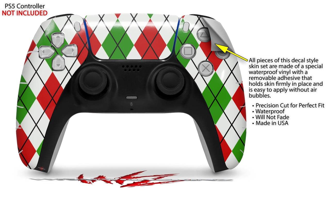 WraptorSkinz Skin Wrap compatible with Sony PS5 DualSense Controller Argyle Red and Green (CONTROLLER NOT INCLUDED)