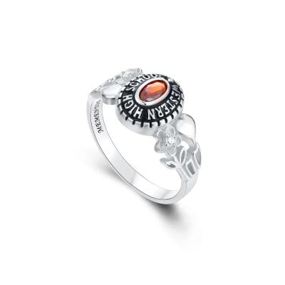 Customized Sterling Silver or 10KT Ladies High School and College Class Ring β Petite Flower Collection β Mementos Jewelry (Sterling Silver - Platinium, Sterling Silver)
