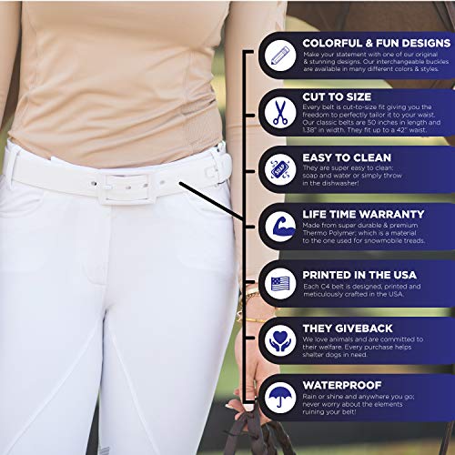 C4 Belts Summer Plaid Green Golf Belt with White Buckle - Adjustable for waist size up to 44 inch, Hypoallergenic