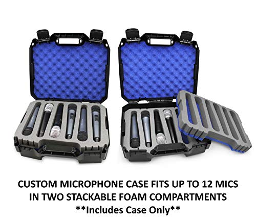 CASEMATIX Wireless Microphone System Hard Case Compatible with 12 Sennheiser, Shure Mic, Nady, AKG or VocoPro Microphones and More Handheld Transmitter Mics, Case Only