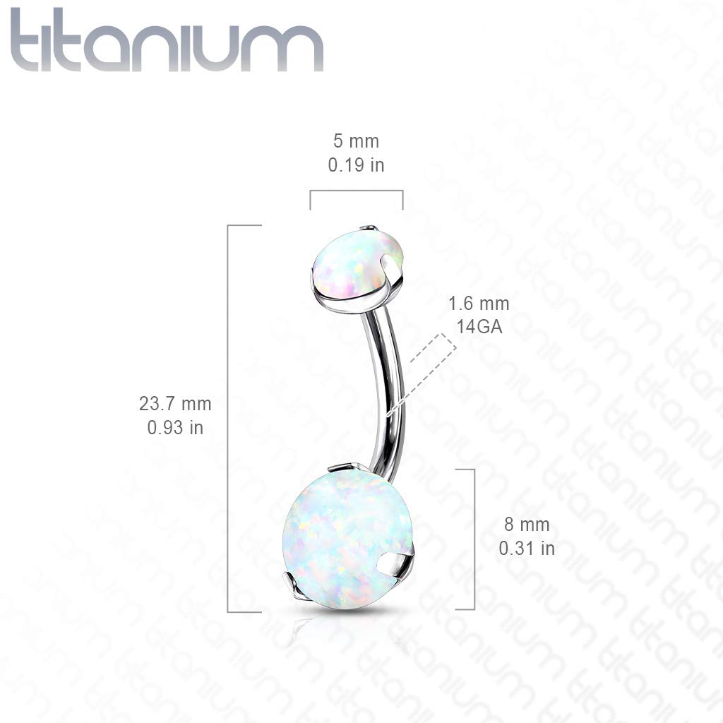Dynamique Implant Grade Titanium Internally Threaded Top Prong Set Double Round Opal Belly Button Rings (Sold Per Piece)