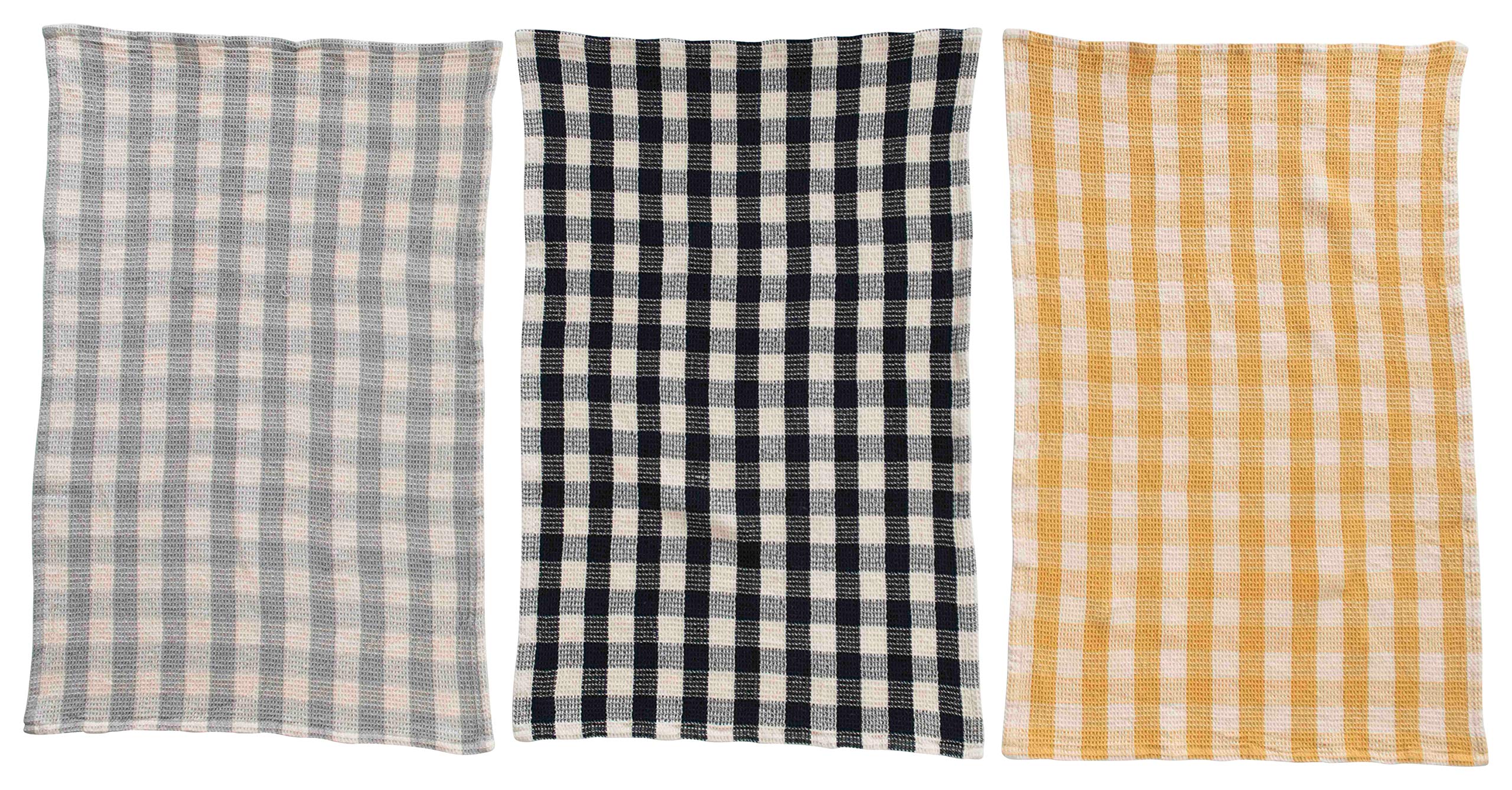 Creative Co-Op Gingham Cotton Waffle Weave (Set of 3 Colors) Tea Towels, Multicolor, 3 Count