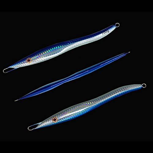 HNYY Glow Lead Jigs Artificial Jigs Metal Jigs Saltwater Jigs 150g 3pcs with Assist Hooks & Split Rings & Jig Skirt & Tackle Storage Box