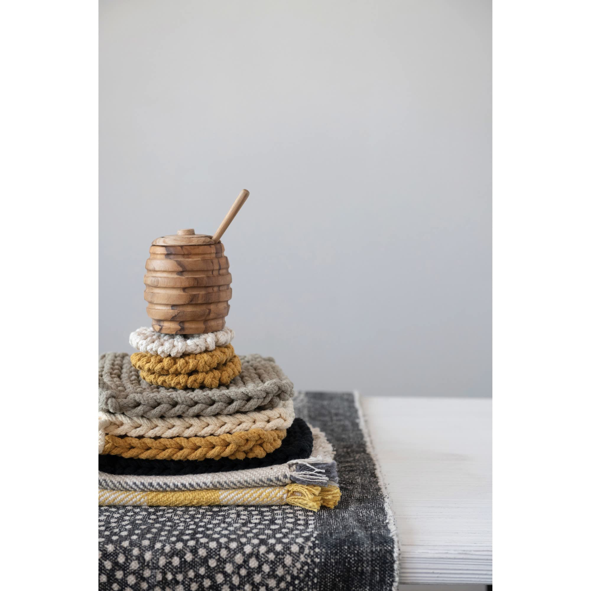 Creative Co-Op Cotton Crocheted, 4 Colors Pot Holders, 8" L x 8" W x 0" H, Multicolor