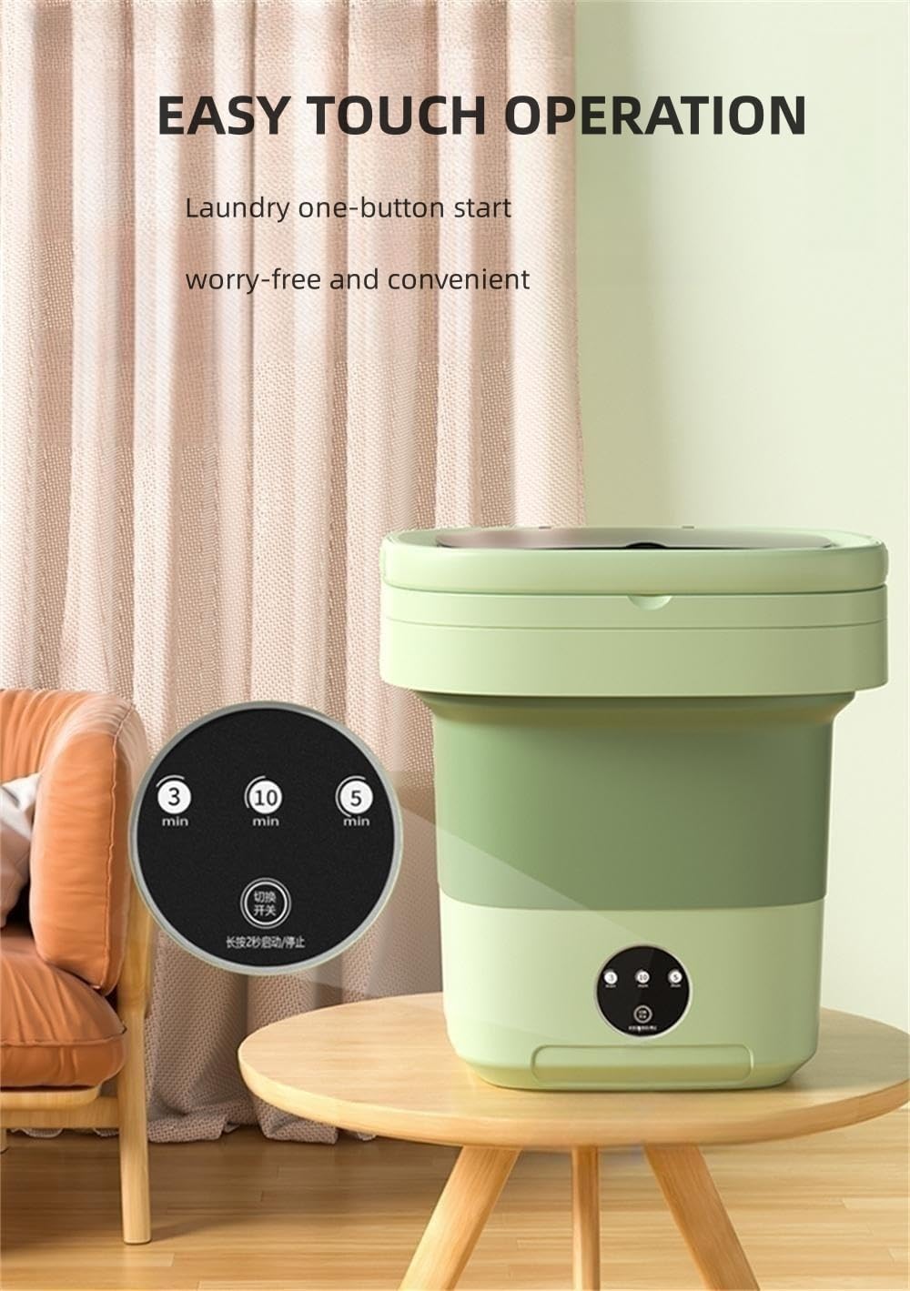 Boredbay Portable Washing Machine, 9L Large Capacity Small Washing Machine,Foldable Washing Machine with Spin-Dry Basket,Mini Washer (Green)