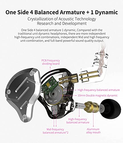 KZ ZS10 Pro Wired Earbuds in Ear Monitor Headphone KZ Earphone 4BA+1DD 5 Drivers Metal Earphones with Stainless Steel Faceplate, 2 Pin Detachable Cable (ZS10pro Matte Black, Without Mic)