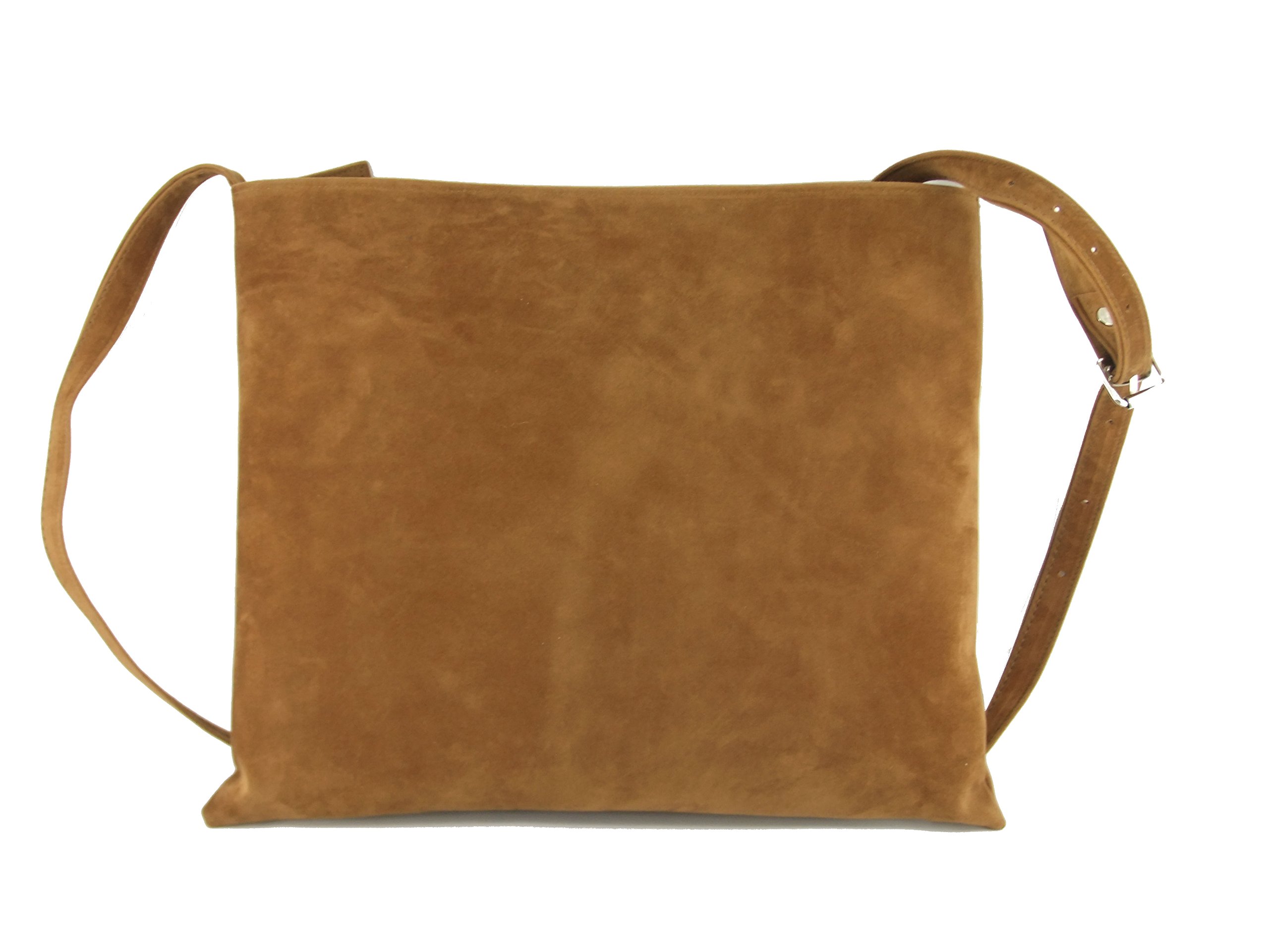 LONI Womens Hot Faux Suede Shoulder Bag Cross-Body Bag Flat with Zip-Top Tan Cinammon