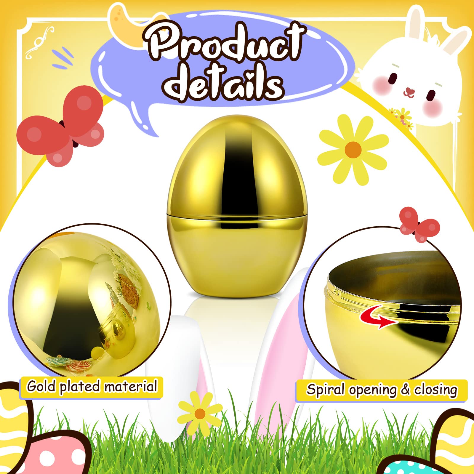 Deekin 6 Pcs Jumbo Gold Easter Egg Empty Fillable Plastic Egg Large Egg for Party Favor Easter Hunt Decoration Goodie Basket Prize Birthday Carnival Classroom Reward, 7.9 x 6.1 x 6.1''(Golden)