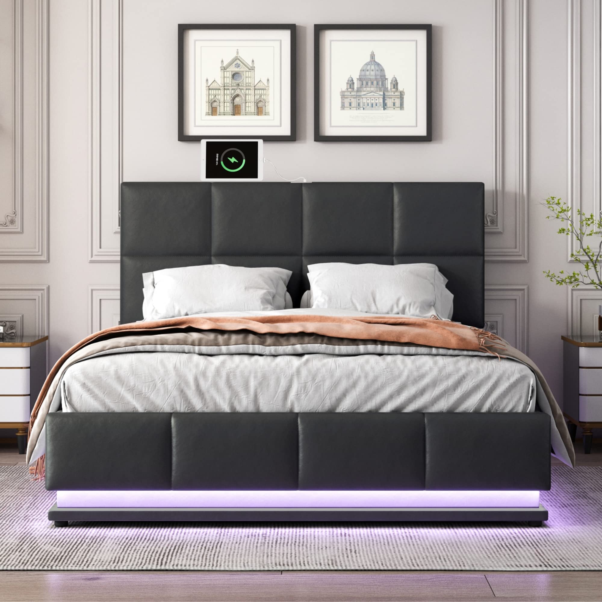 Harper & Bright Designs Queen Platform Bed with Lift Up Storage,Velvet Upholstered Queen Storage Bed Frame with Headboard & Slats Support,No Box Spring Needed,Beige