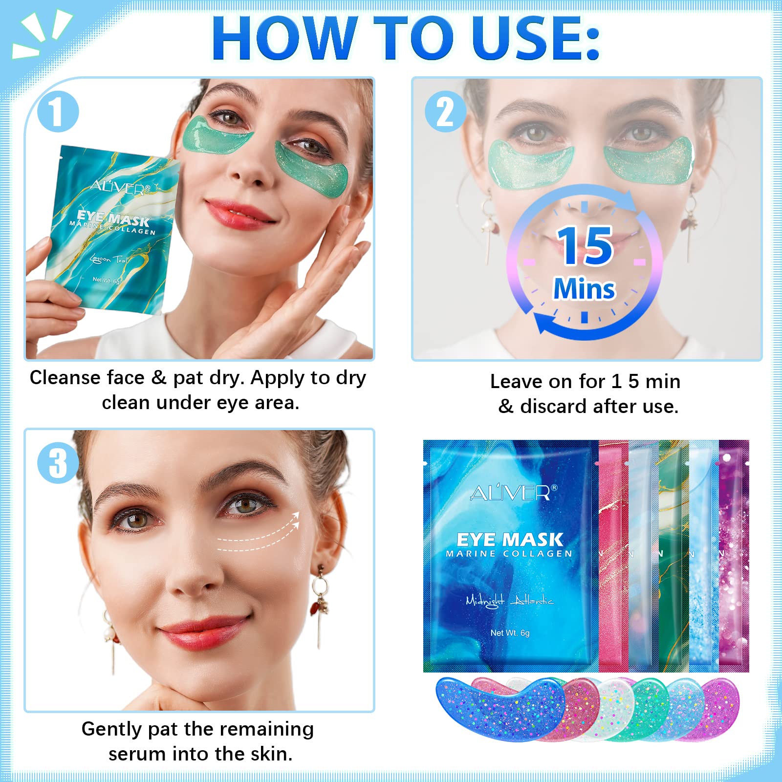 FRDUGA Marine Collagen Eye Masks, 12 Pairs - Anti-Aging, Dark Circle, Moisturizing, Puffiness, Wrinkles