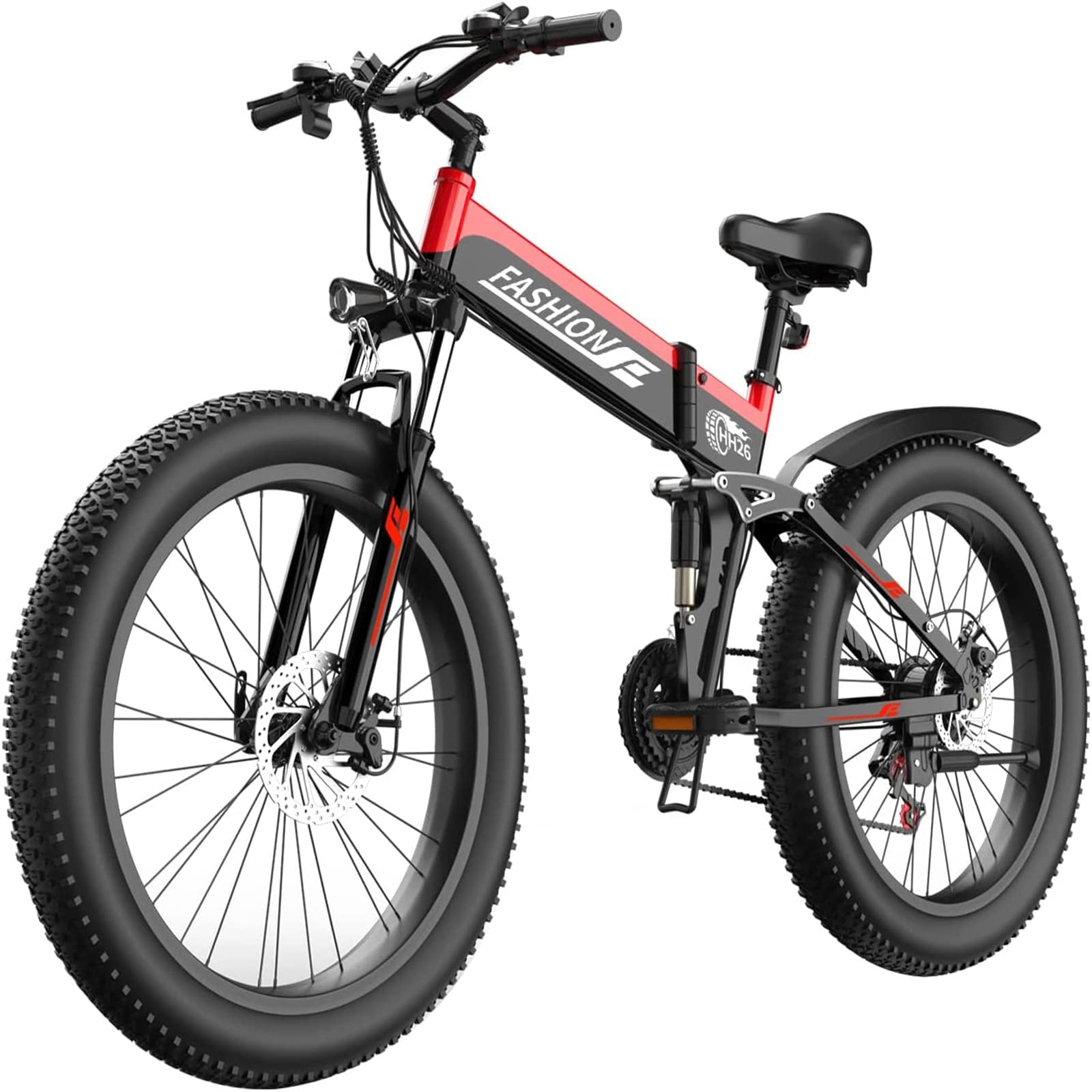 DEEPOWER H26 Folding Electric Bicycle, 1000W Motor 26" Fat Tire Electric Bike, 48V 12.8Ah Removable Lithium Battery, 21-Speed, Up to 30 MPH, Snow Beach Mountain Folding E Bikes