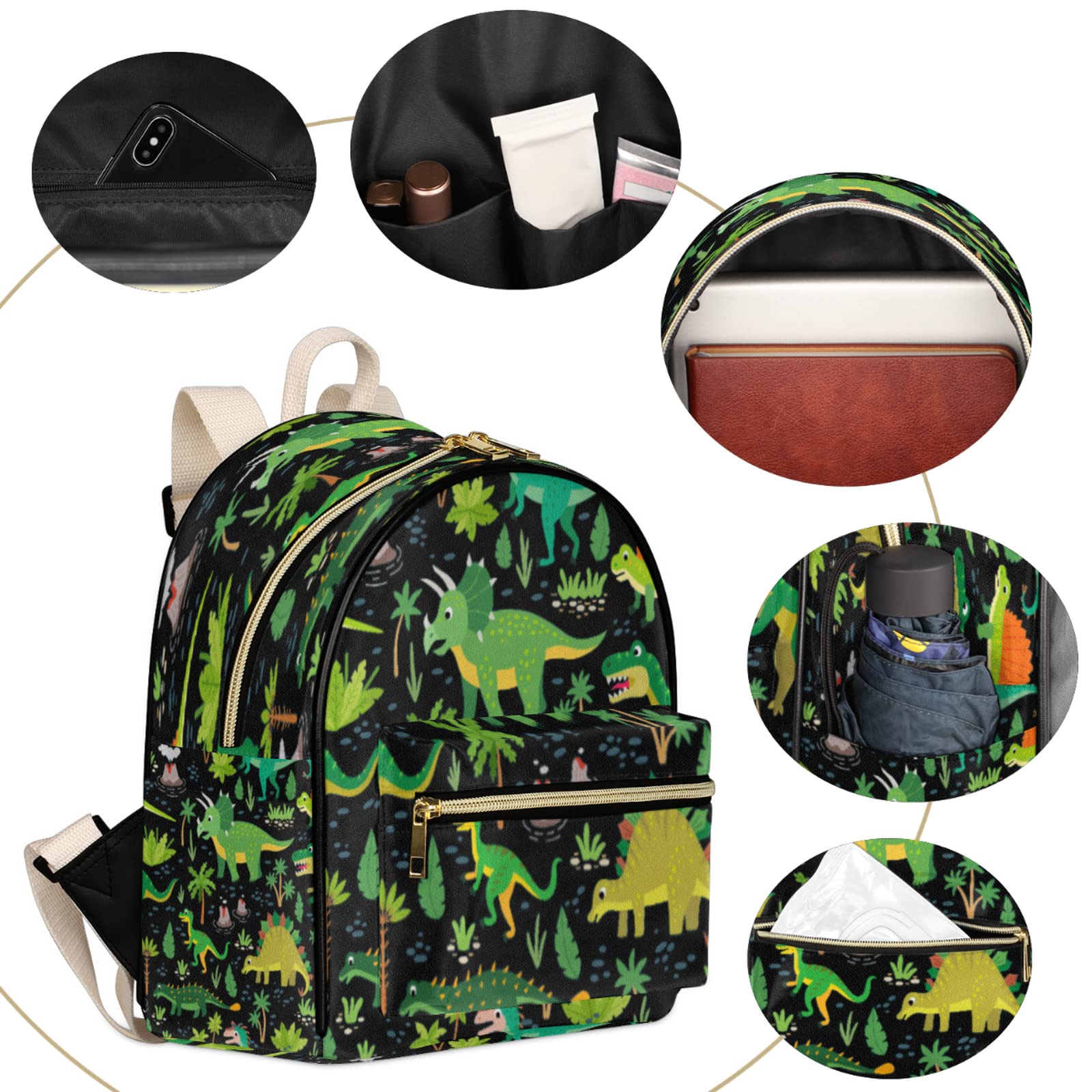 Cute Dinosaur Mini Backpack Purse for Women, Dinosaur Leather Small Backpack Casual Travel Daypacks Shoulder Bag for Girls Teen