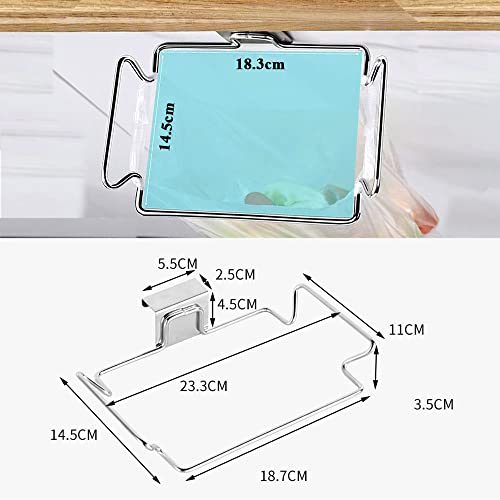Meiloi Trash Bag Holder for Cupboards Kitchen Cabinet Door, Stainless Steel Portable Garbage Bins